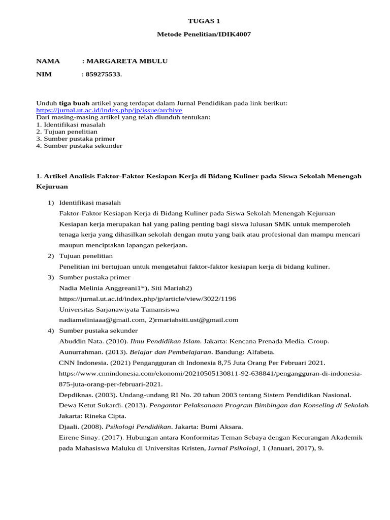 TUGAS 1 Metode Penelitian IDIK4007 | PDF | Komputer