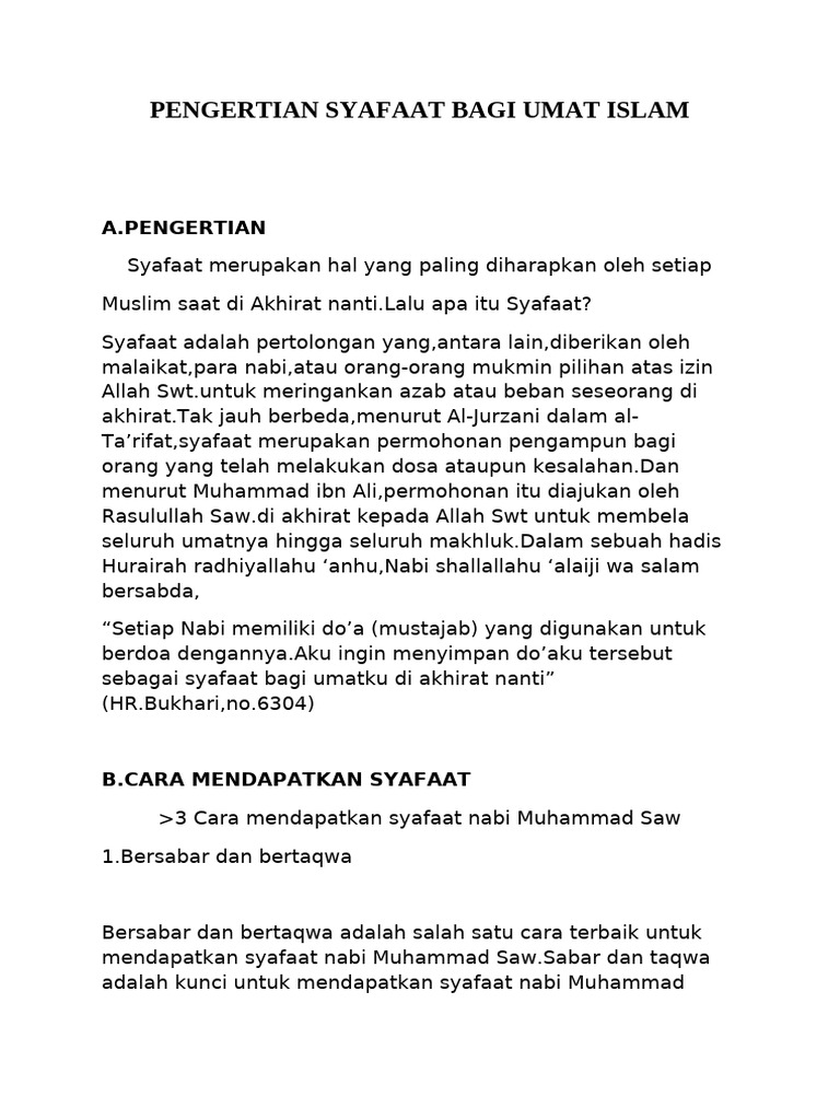 Pengertian dan Cara Mendapatkan Syafaat | PDF | Agama & Spiritualitas ...