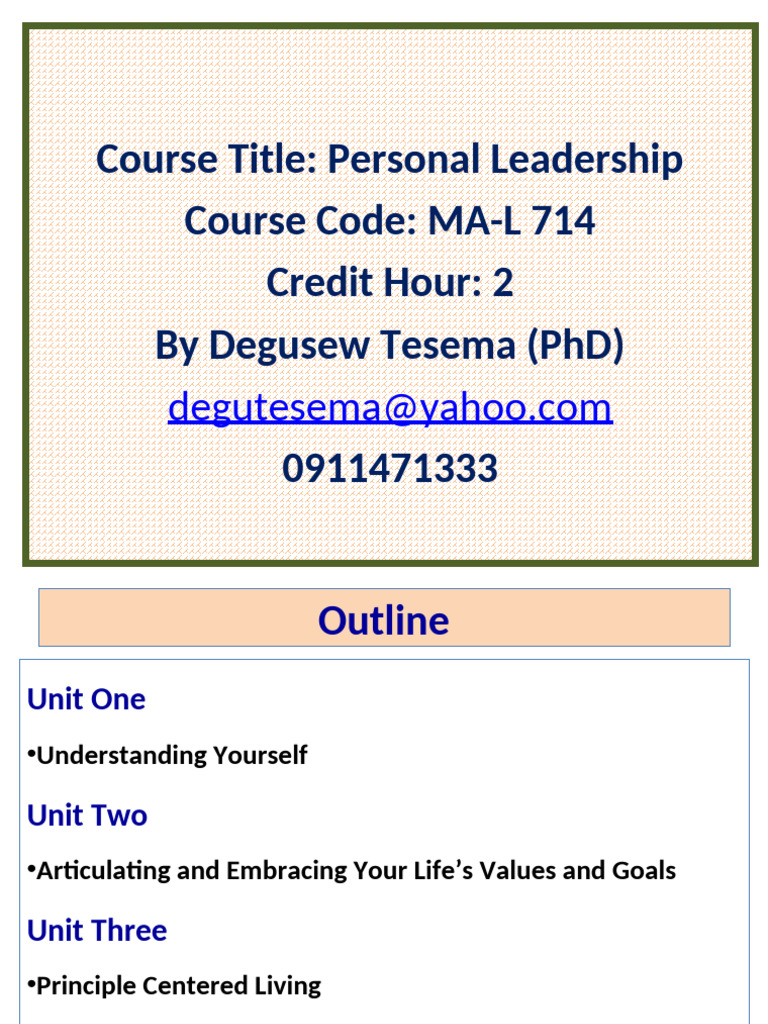 Personal Leadership | PDF | Self Esteem | Self Concept