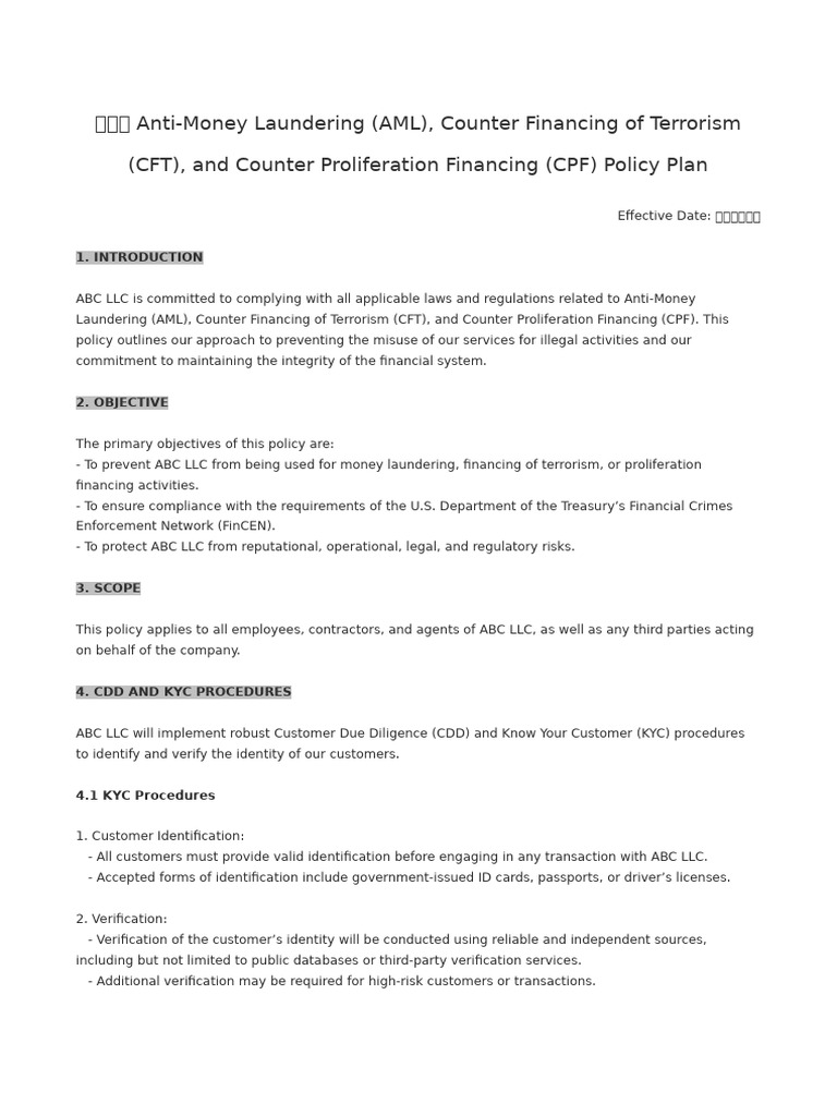 公公公 Anti-Money Laundering (AML), Counter Financing of Terrorism (CFT), and Counter Proliferation ...