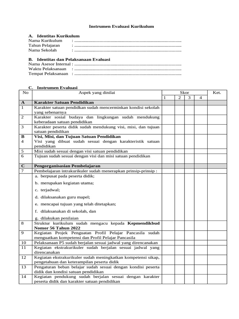 Instrumen Evaluasi Kurikulum Dan Pembelajaran | PDF | Karier & Perkembangan