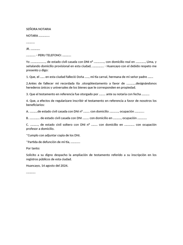 Modelo de Solicitud A La Notaria | PDF