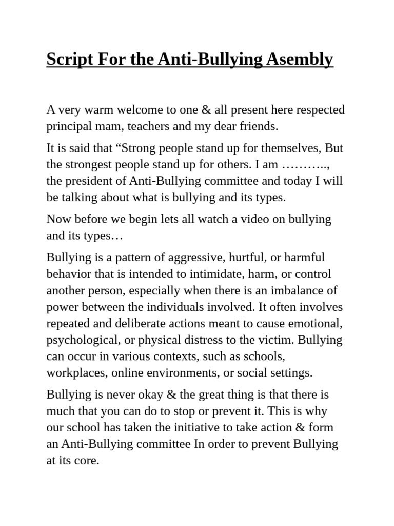 Script For The Anti-Bullying - Docx 2024 | PDF | Bullying ...