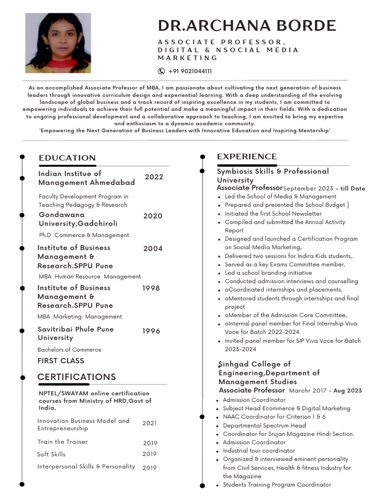 Copy of Archana Borde Resume 25th March | PDF | Master Of Business ...
