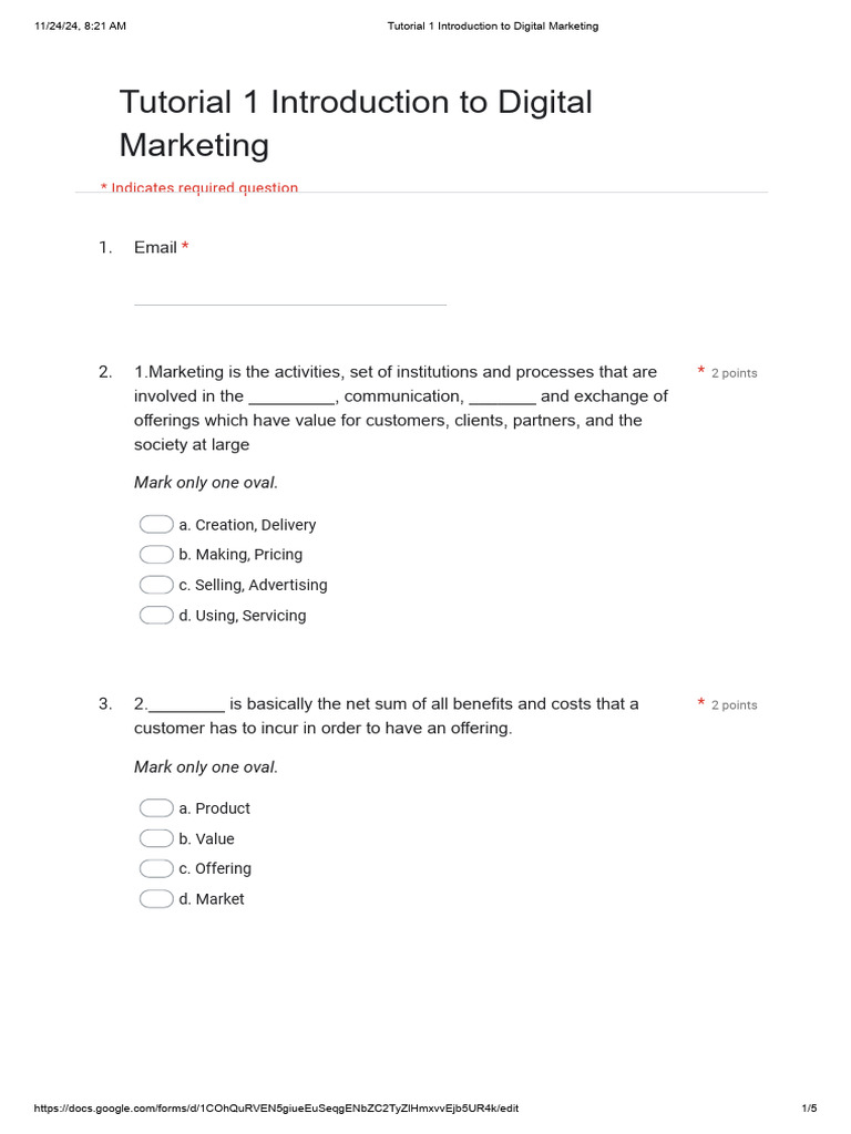 Tutorial 1 Introduction To Digital Marketing - Google Forms | PDF ...