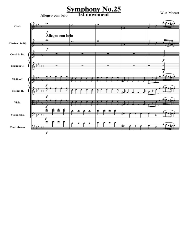 W.a.mozart - Symphony No. 25 The Little G Minor Symphony - 1st Movement ...
