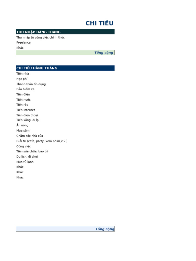 Chi Tiêu Hàng Tháng | PDF