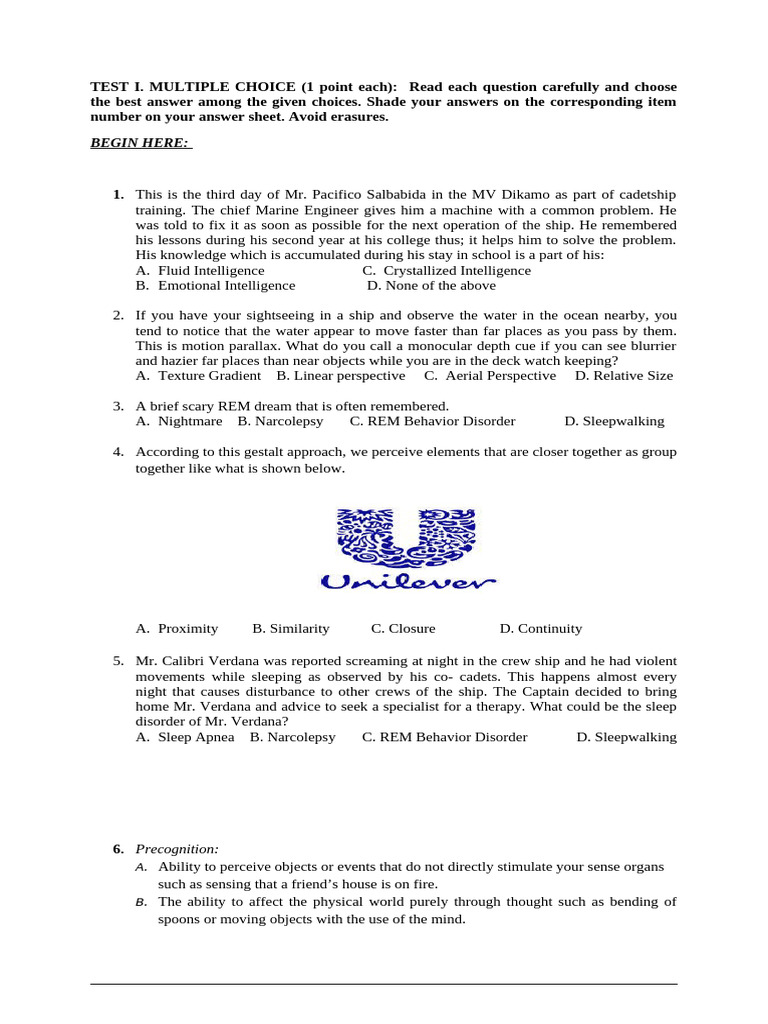 MIDTERM EXAM Gen Psy | PDF | Perception | Sleep MIDTERM EXAM Gen Psy | PDF | Perception | Sleep