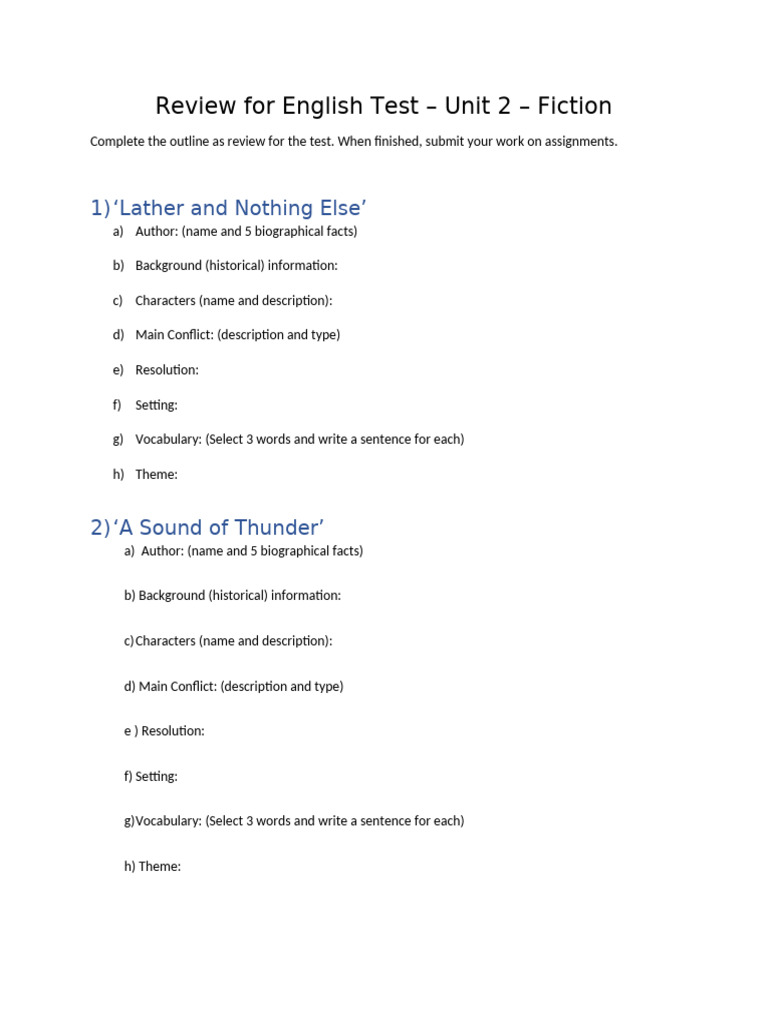 Review For English Test | PDF