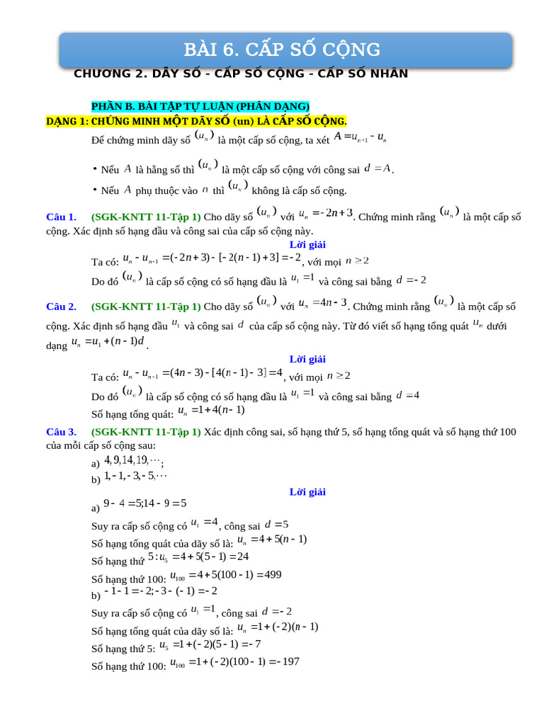 c2 Bài 6 Cap So Cong Da TL | PDF