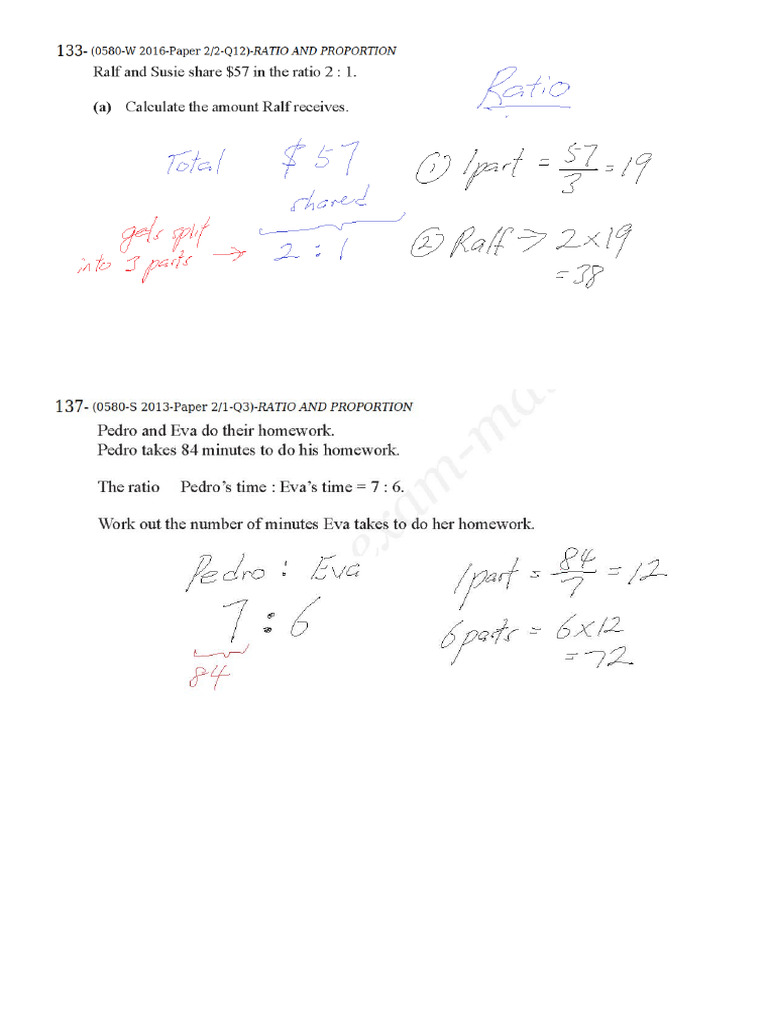 IGCSE Exam Questions - Ratio and Foreign Exchange 29.11.21 | PDF