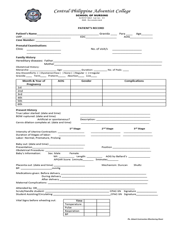 Comprehensive Patient Record Template | PDF | Childbirth | Surgery