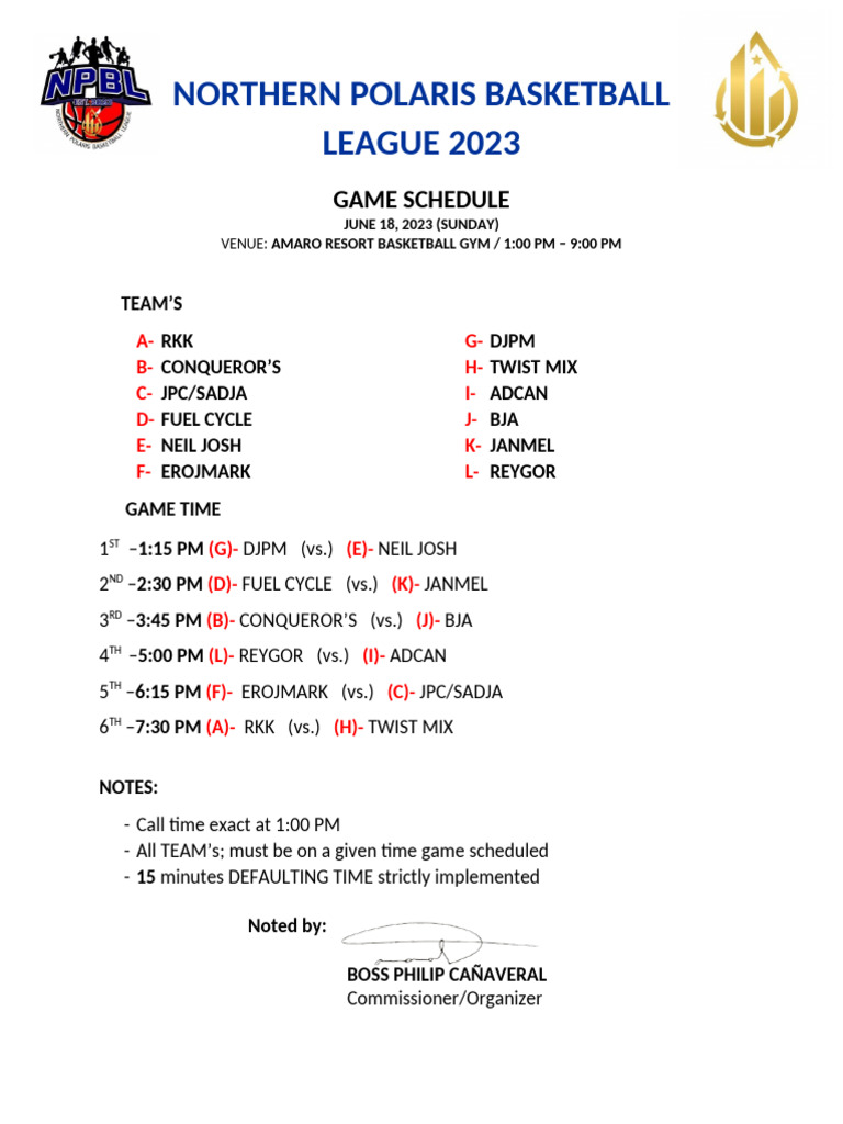 GAME SCHEDULE npbl-3 | PDF