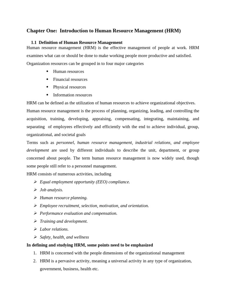 HRM CH ONE | PDF | Human Resource Management | Human Resources
