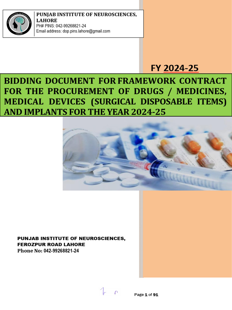 PINS, Bidding Documents Medicines and Surgical Disposable Implants 2024-25 | PDF | Specification ...