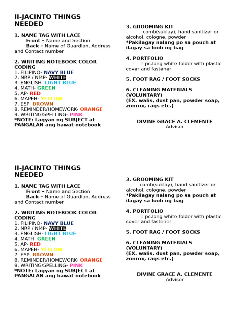 Notebook Color Coding Jacinto | PDF