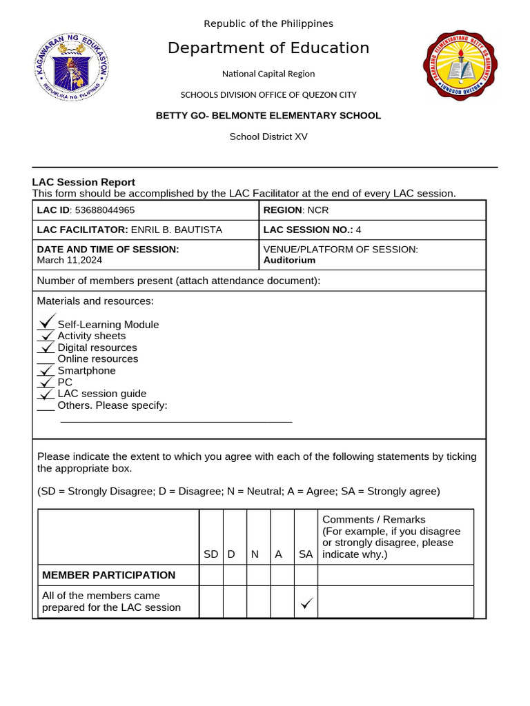 Form 3 Lac Session Report | PDF | Teachers | Learning