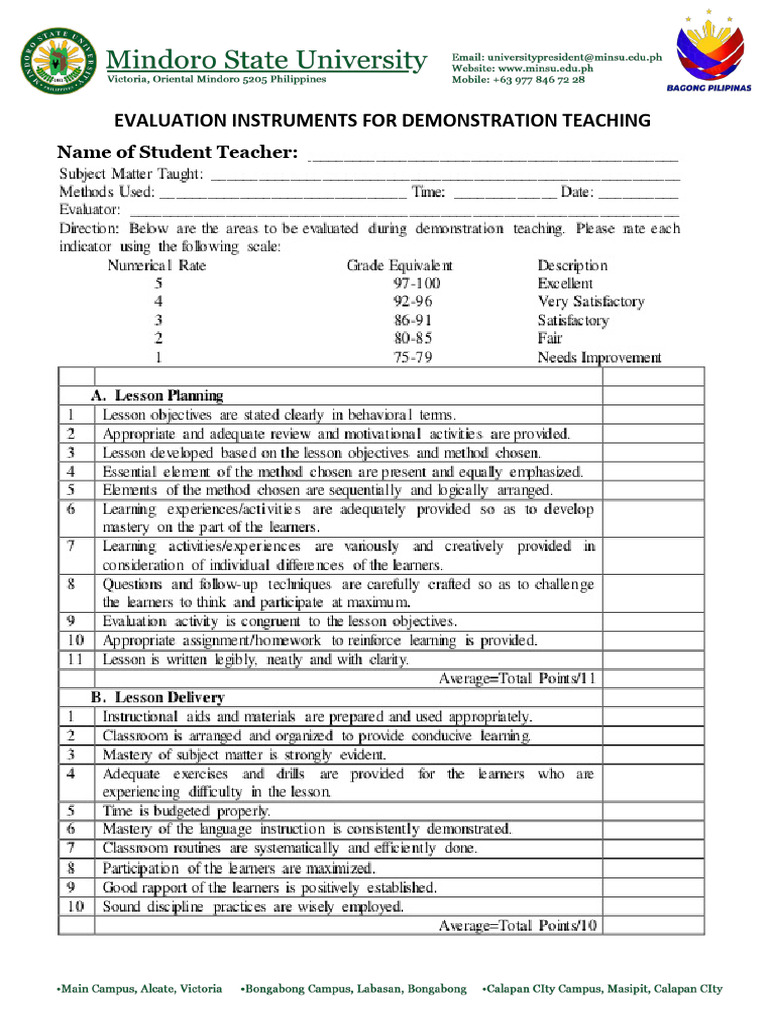Evaluation Instruments For Demonstration Teaching | PDF | Career & Growth