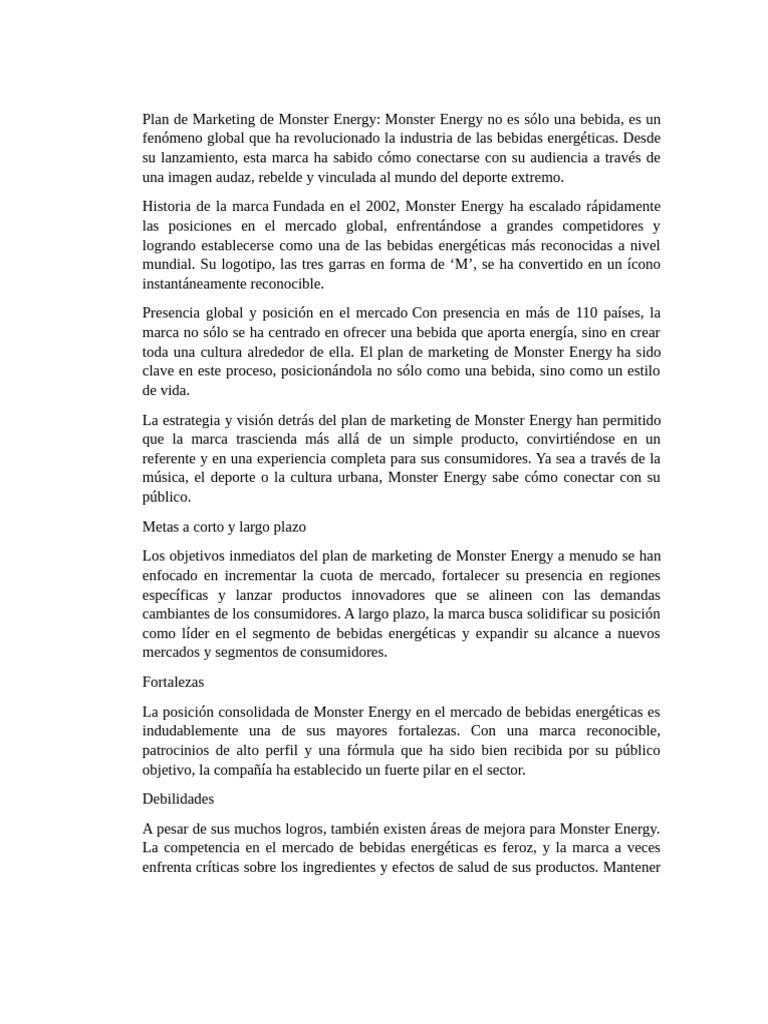 Plan de Marketing de Monster Energy | PDF | Marketing | Marca