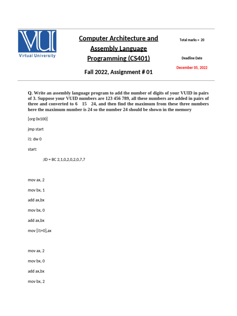 CS401 Assignment1 | PDF