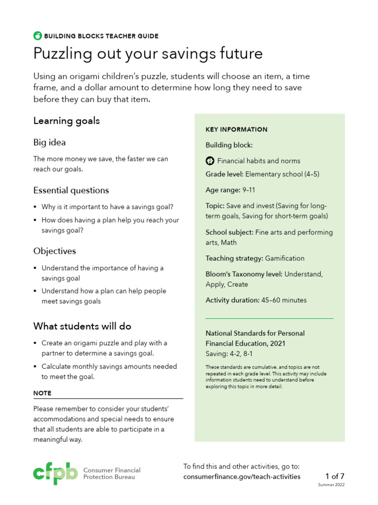 CFPB Building Block Activities Puzzling-Out-Your-Savings-Future Guide ...