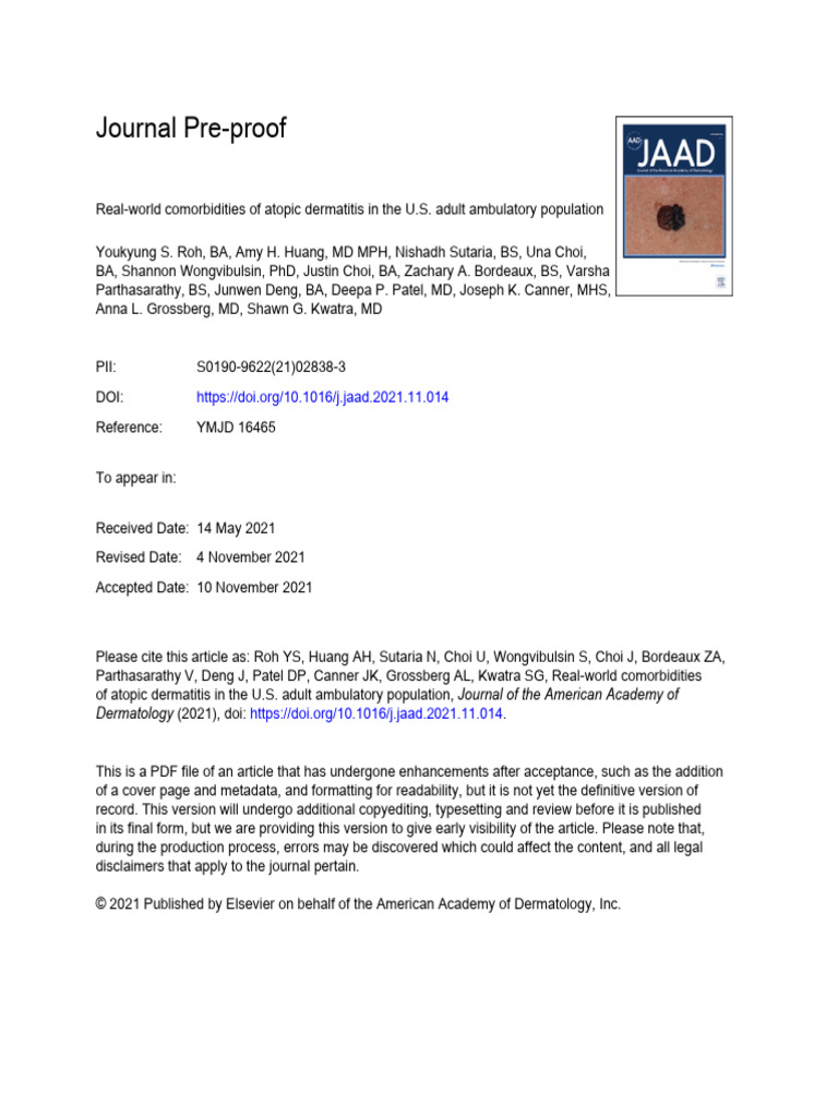 Real-world Comorbidities of Atopic Dermatitis in the US Adult ...