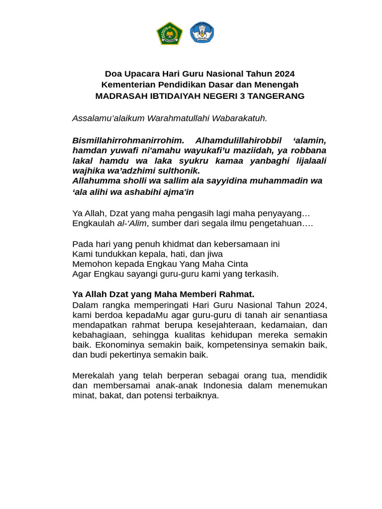 Doa Upacara Hari Guru Nasional 2024 | PDF | Agama & Spiritualitas
