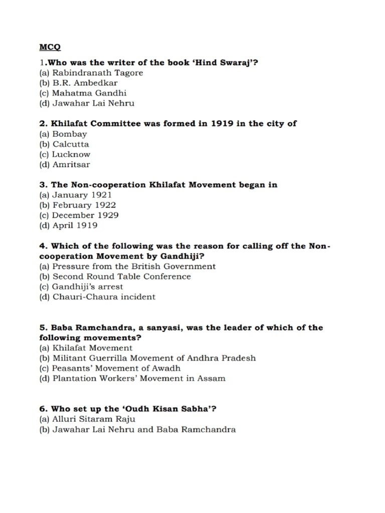 Nationalism in India MCQ | PDF
