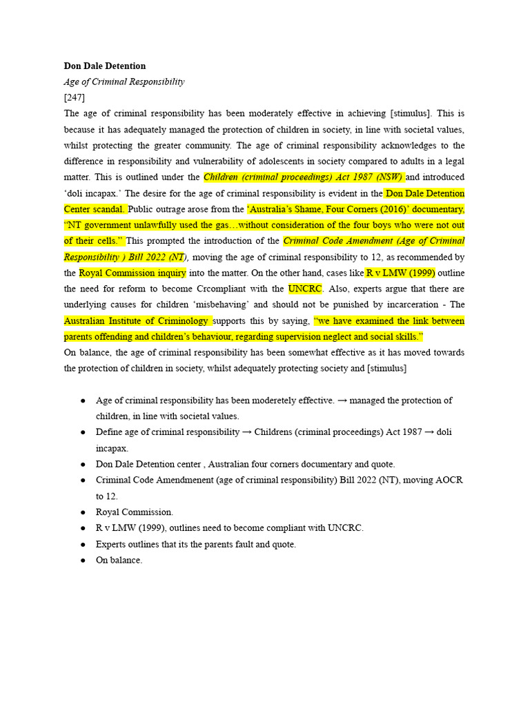 Age of Criminal Responsibility in Australia | PDF | Social Science
