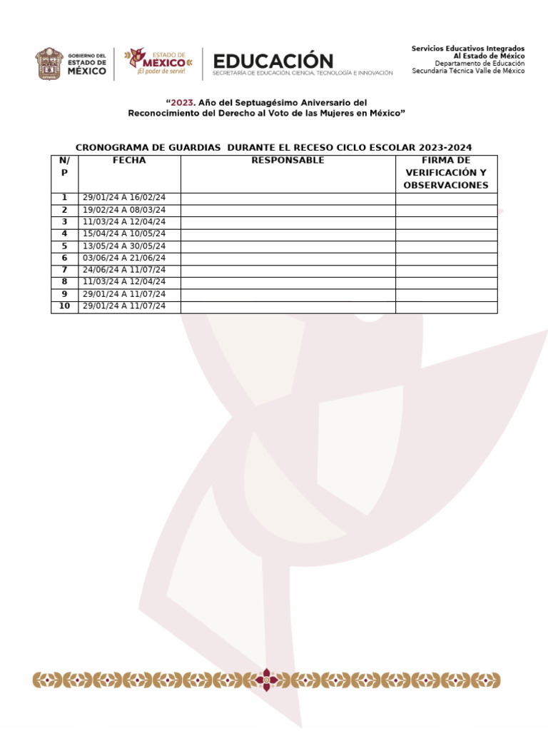 Cronograma de Guardias para Receso 23-24 | PDF