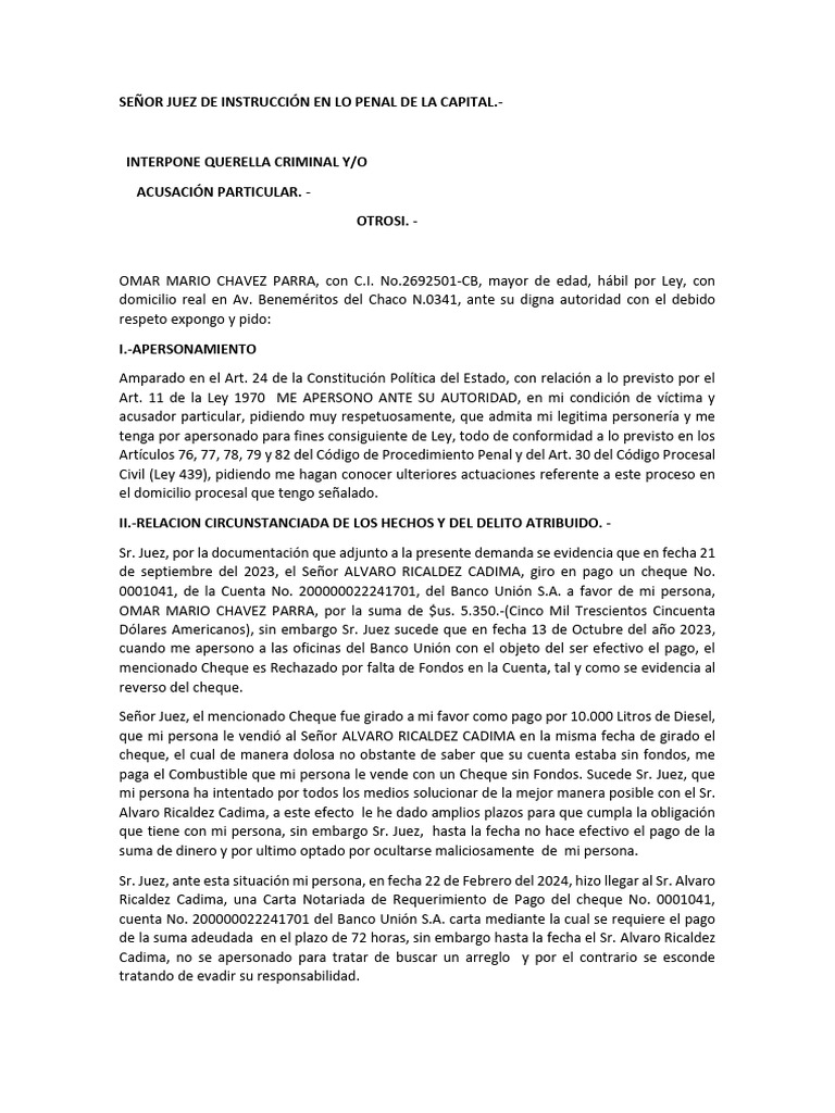 PENAL Hito 4 Particular | PDF | Cheque | Demanda judicial