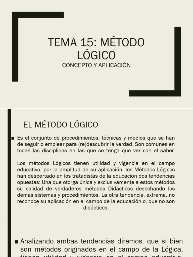 Tema 15 Método Lógico Concepto y Aplicación | PDF | Pensamiento | Razonamiento inductivo