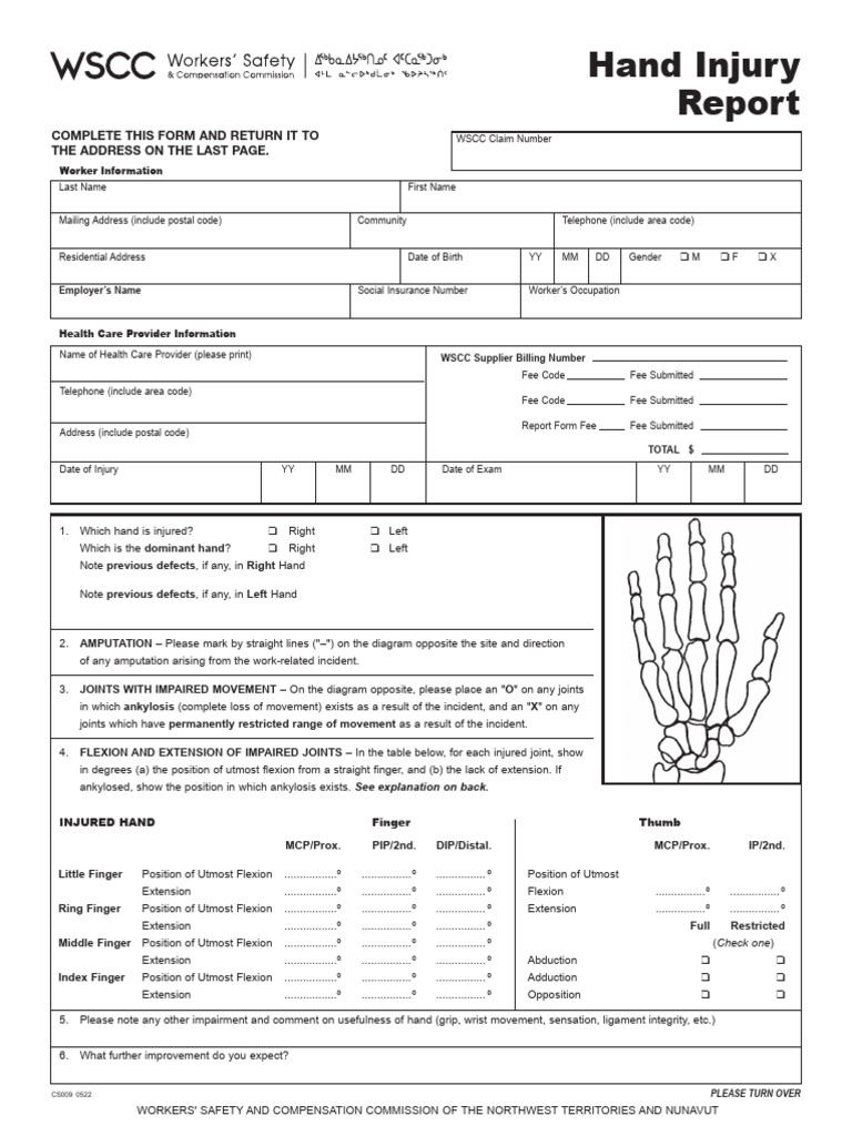 Hand Injury Assessment Report Form | PDF | Anatomical Terms Of Motion ...