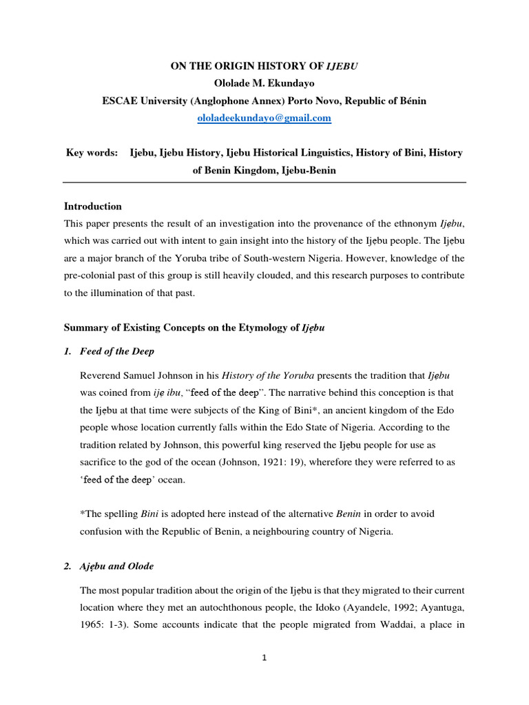 On The Origin History of Ijebu | PDF | Dialect | Linguistics
