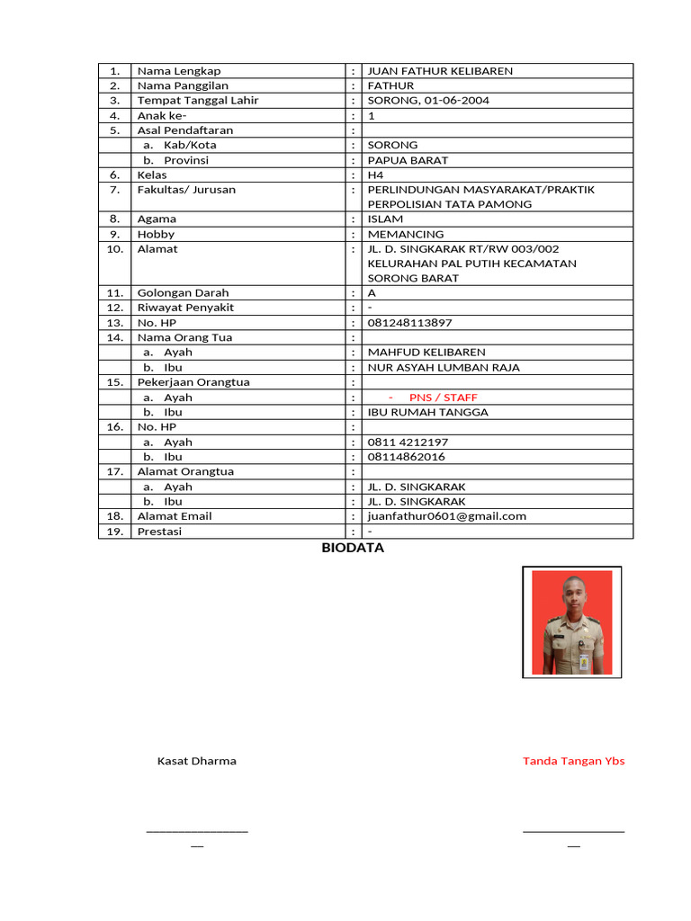 Biodata Fathur | PDF