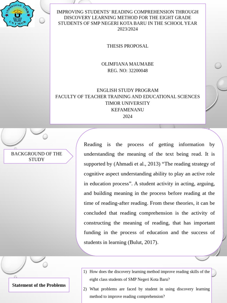 Proposal Lia Maumabe | PDF | Reading Comprehension | Learning