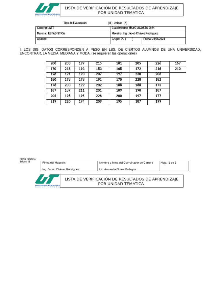 Examen Media Mediana Moda Horizontal A | PDF