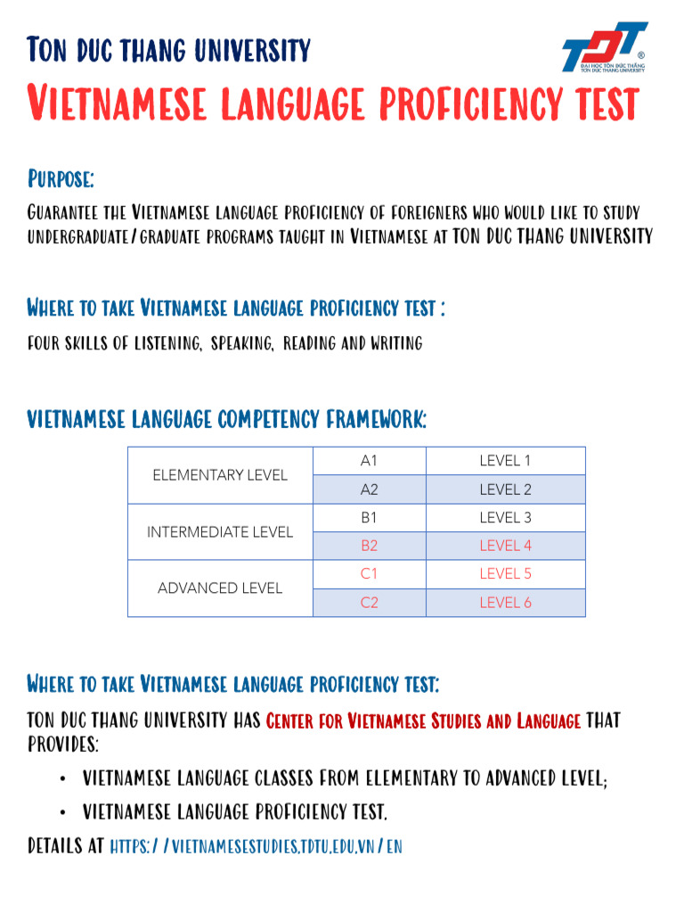 Vietnamese Proficiency Test at TDTU | PDF