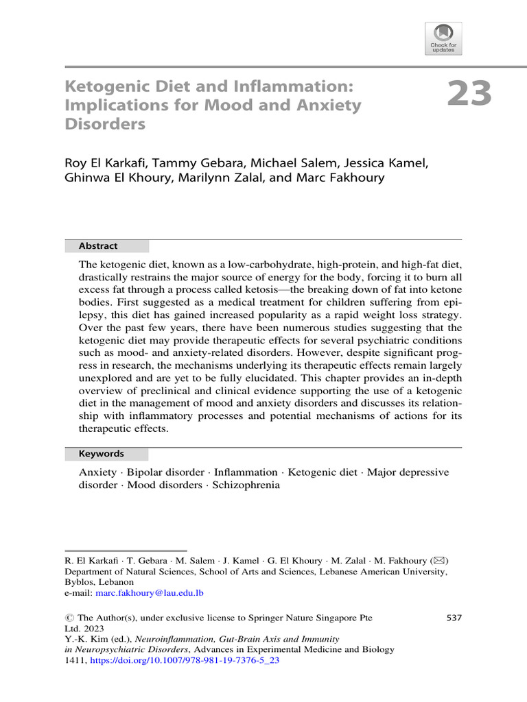 Roy El Karkafi Ketogenic Diet and Inflammation | PDF | Major Depressive Disorder | Mood Disorders
