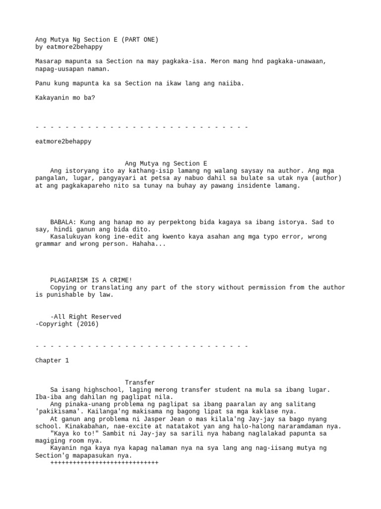Ang Mutya NG Section E PART ONE | PDF