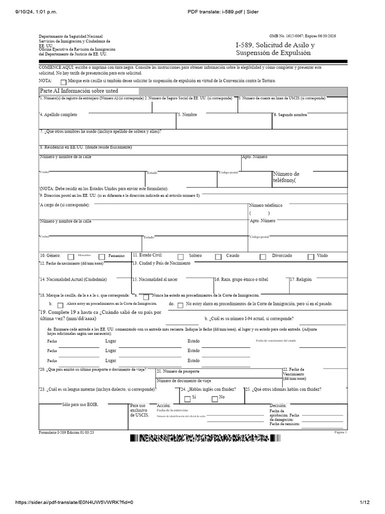 PDF Translate - I-589.PDF - Sider | PDF | Documento de identidad | Visa ...