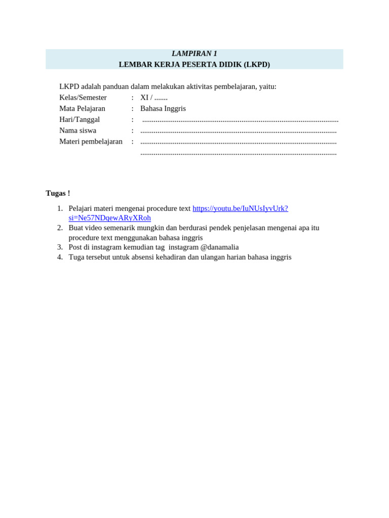 LKPD Procedure Text KLS 11 | PDF