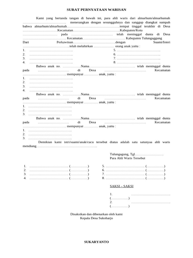 Surat Pernyataan Warisan-1 | PDF