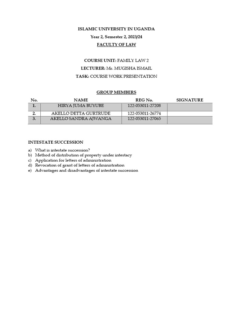Intestate Succession in Uganda Explained | PDF | Intestacy | Inheritance