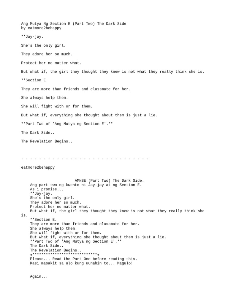 Ang Mutya NG Section E Part Two The Dark Side | PDF