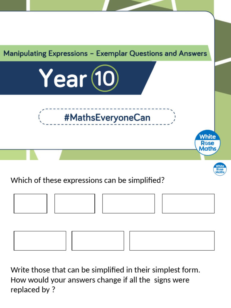 WRM Y10 Summer b5 Manipulating Expressions Exemplar Questions and ...
