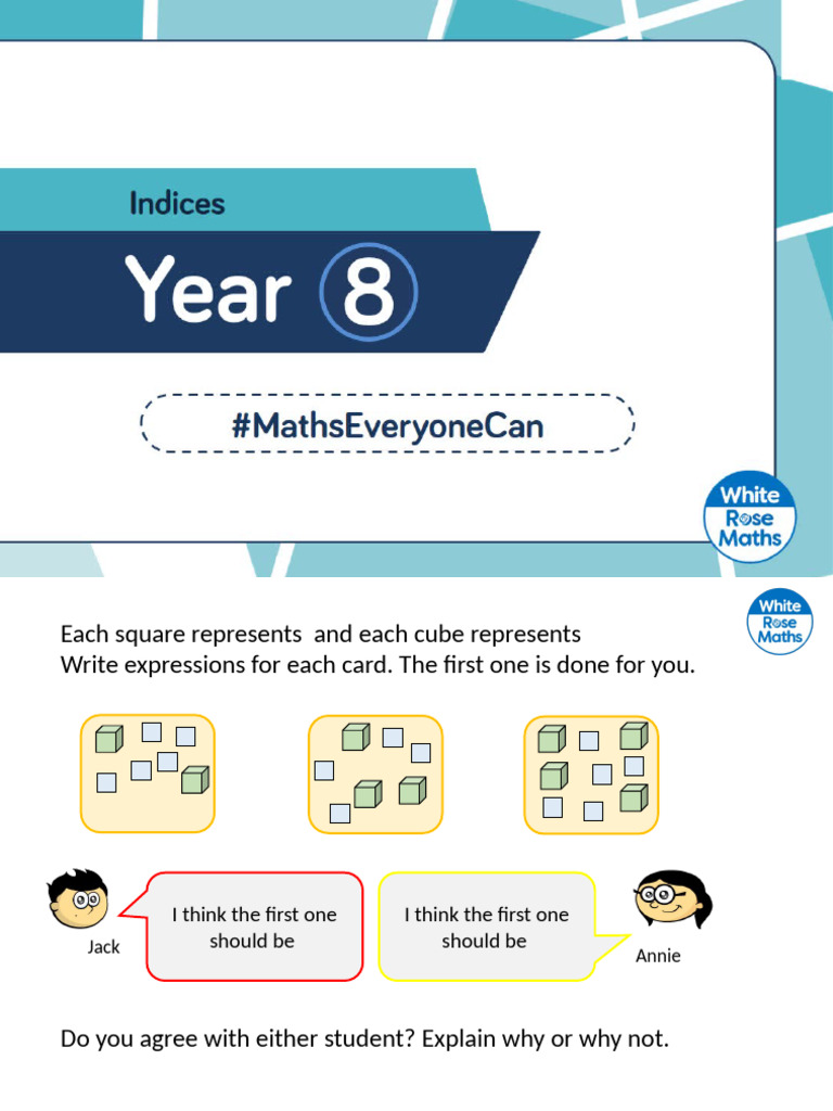 Year 8 Indices Exemplar Questions and Answers Spring b3 | PDF | Mathematics | Arithmetic