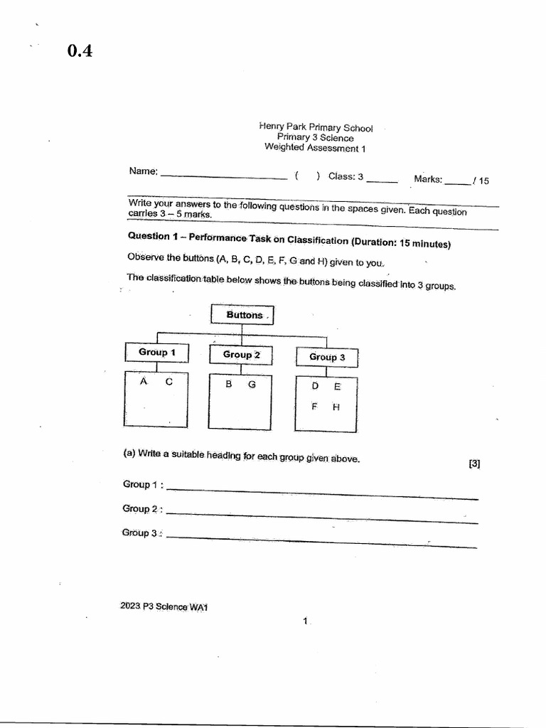 P3 Science 2023 WA1 Henrypark | PDF
