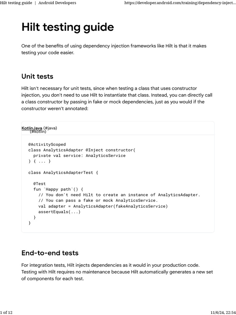 Hilt Testing Guide Android Developers Pdf Java Programming Language Programming