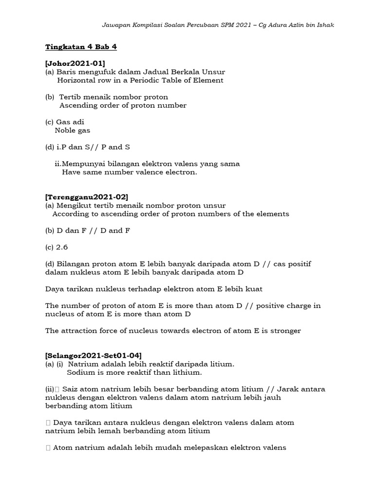 Jawapan Bab 4 Chemquest F4 | PDF